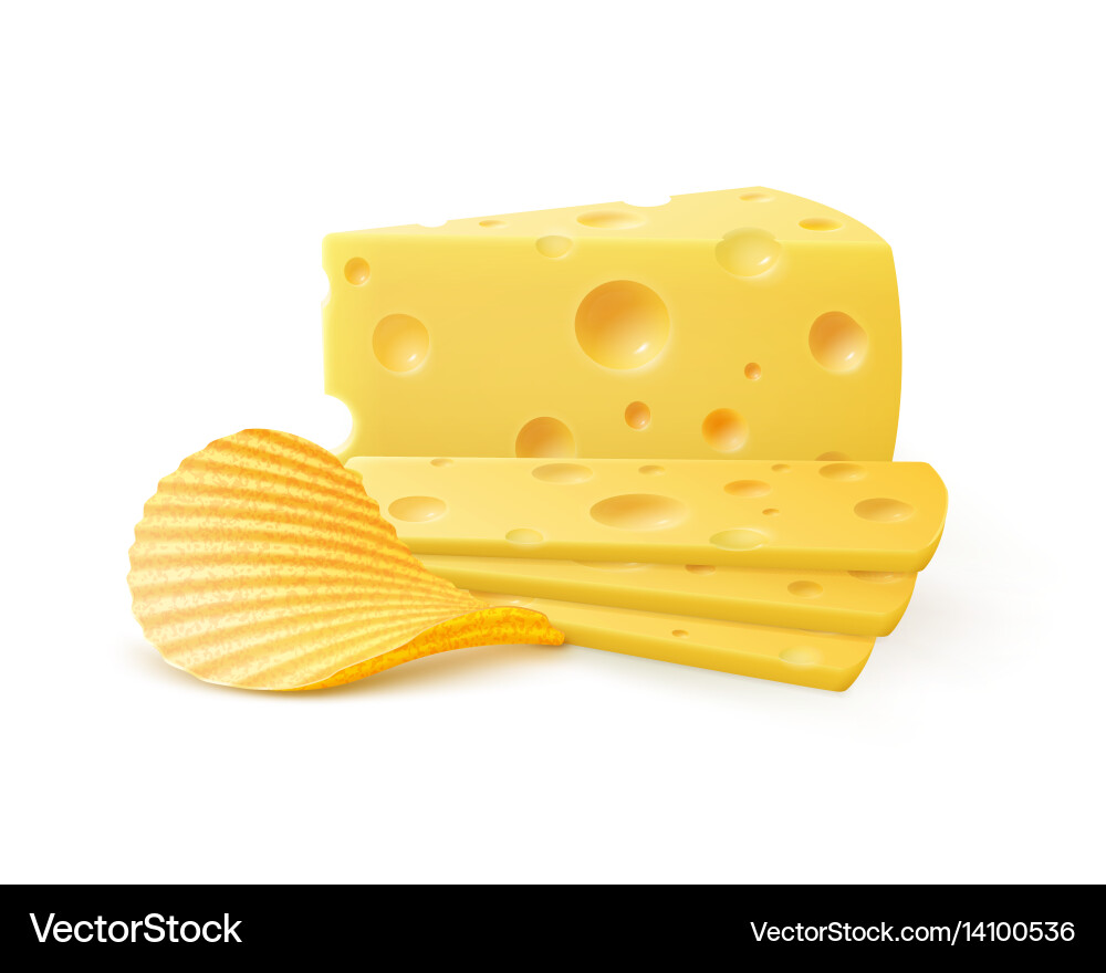 Potato chips with cheese on white background Vector Image