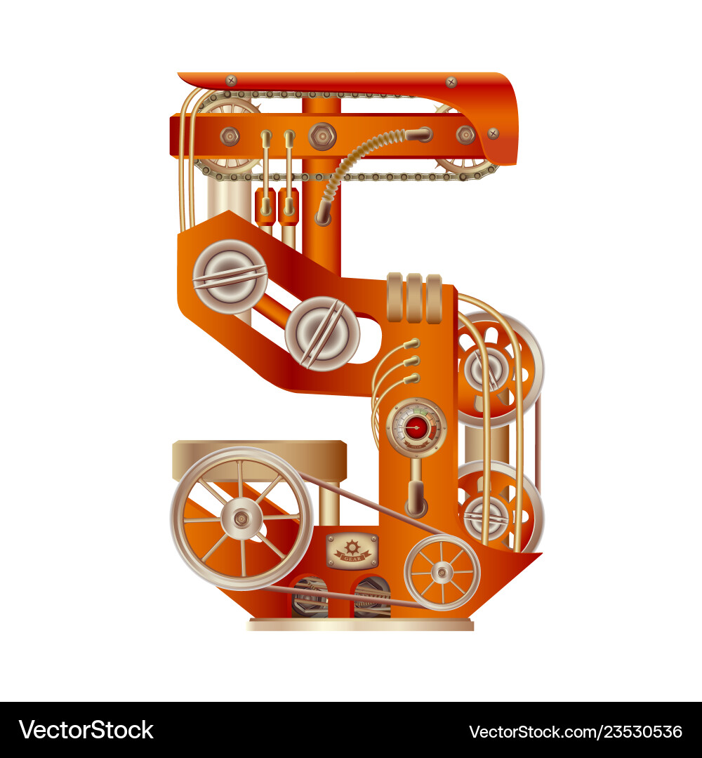 Steampunk Number 5 Mechanism Royalty Free Vector Image