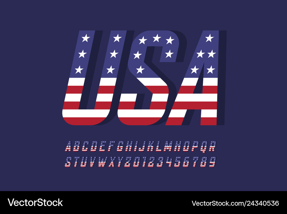 Usa national flag style font Royalty Free Vector Image