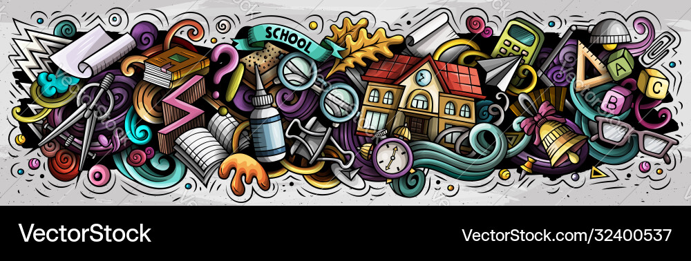 Cartoon cute doodles school banner design Vector Image