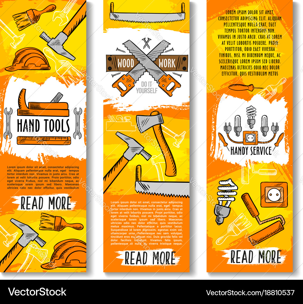 Construction handy work tools banners Royalty Free Vector
