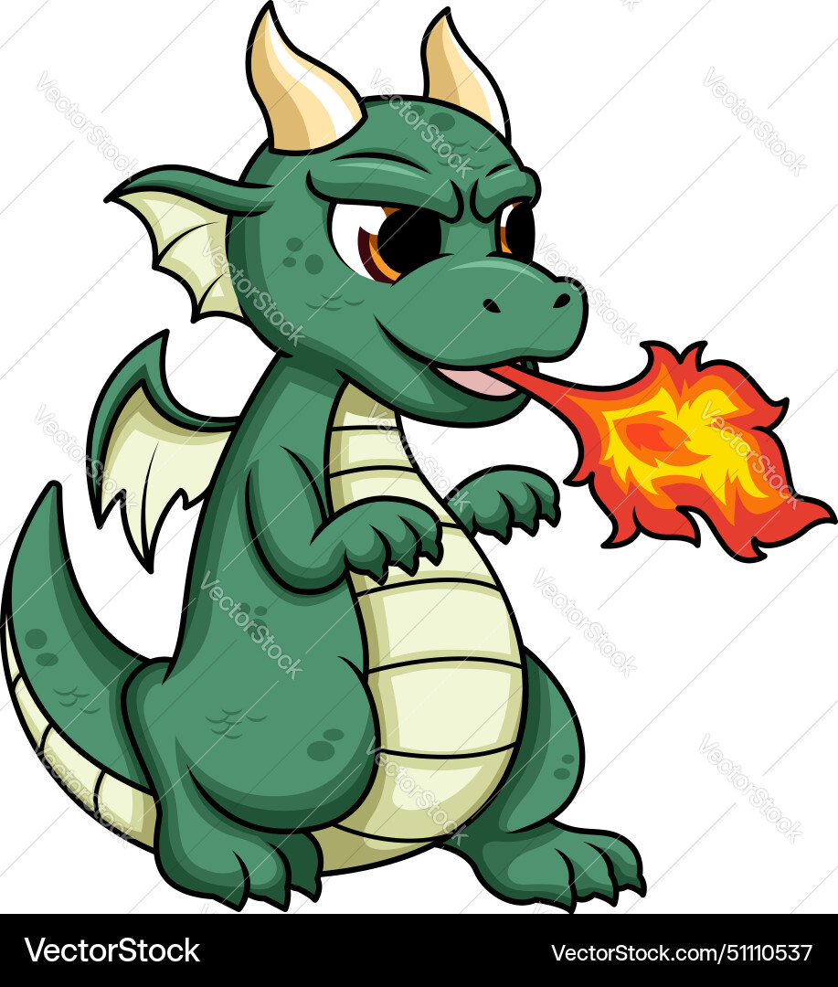 Cute Cartoon Dragon Breathing Fire