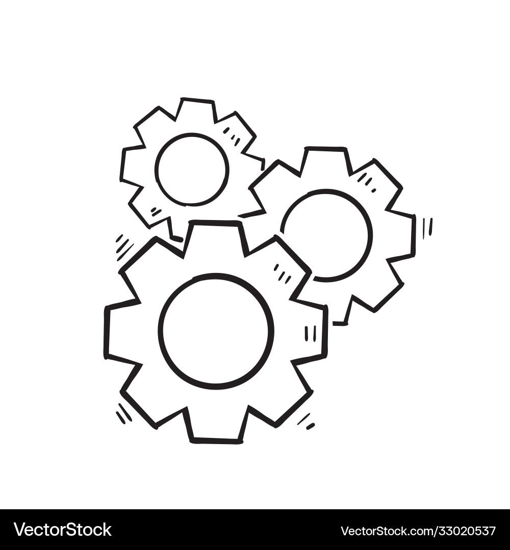 Hand drawn doodle gears cogs icon Royalty Free Vector Image