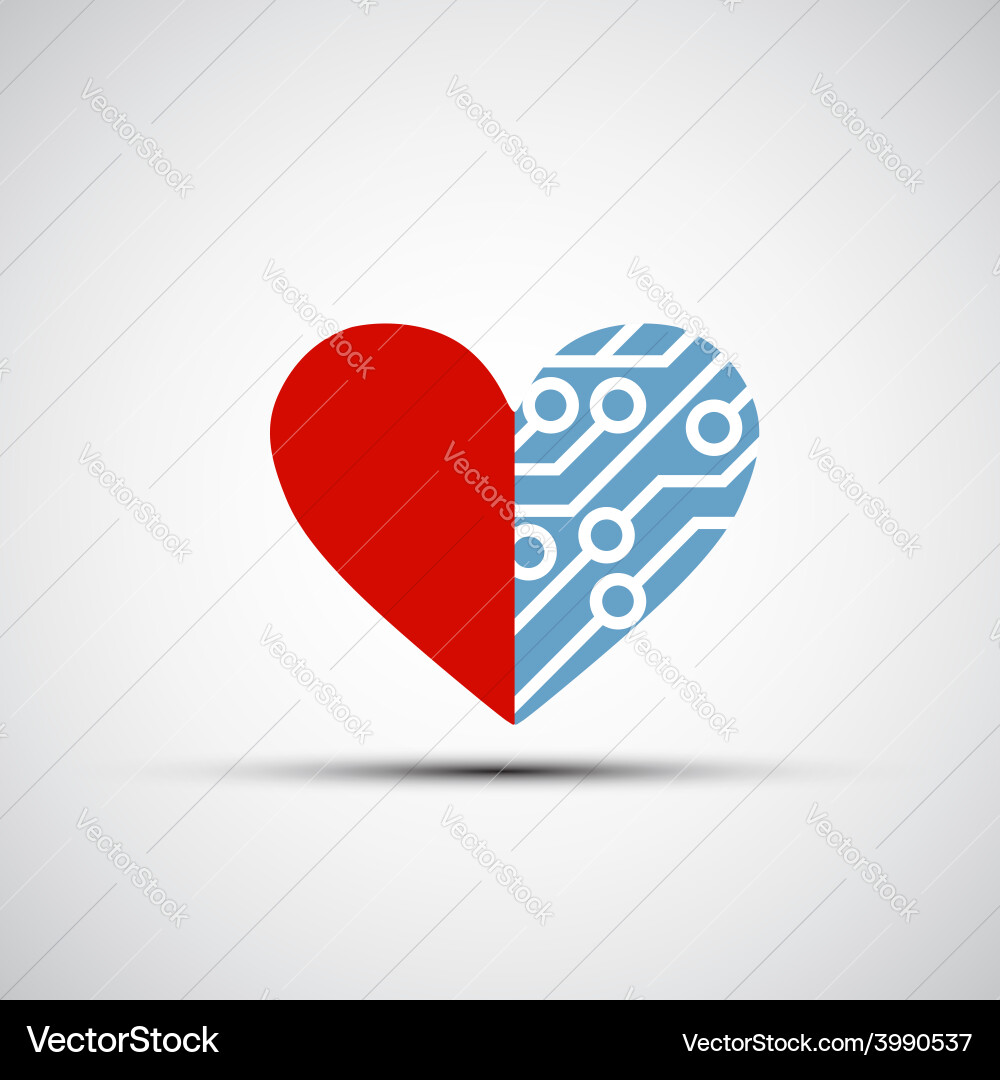 Icon of human heart and circuits Royalty Free Vector Image