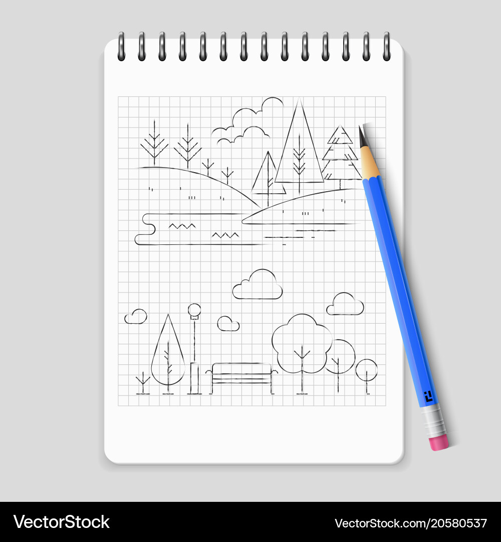 Pencil drawing nature landscape outline Royalty Free Vector