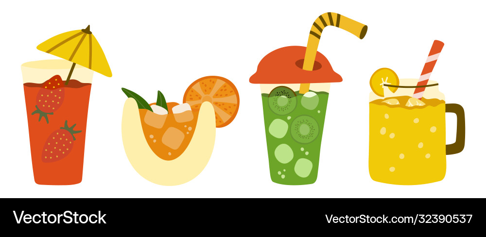 Set cocktails for design juice with ice Royalty Free Vector