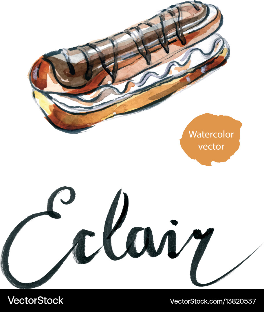 Watercolor cake eclair Royalty Free Vector Image