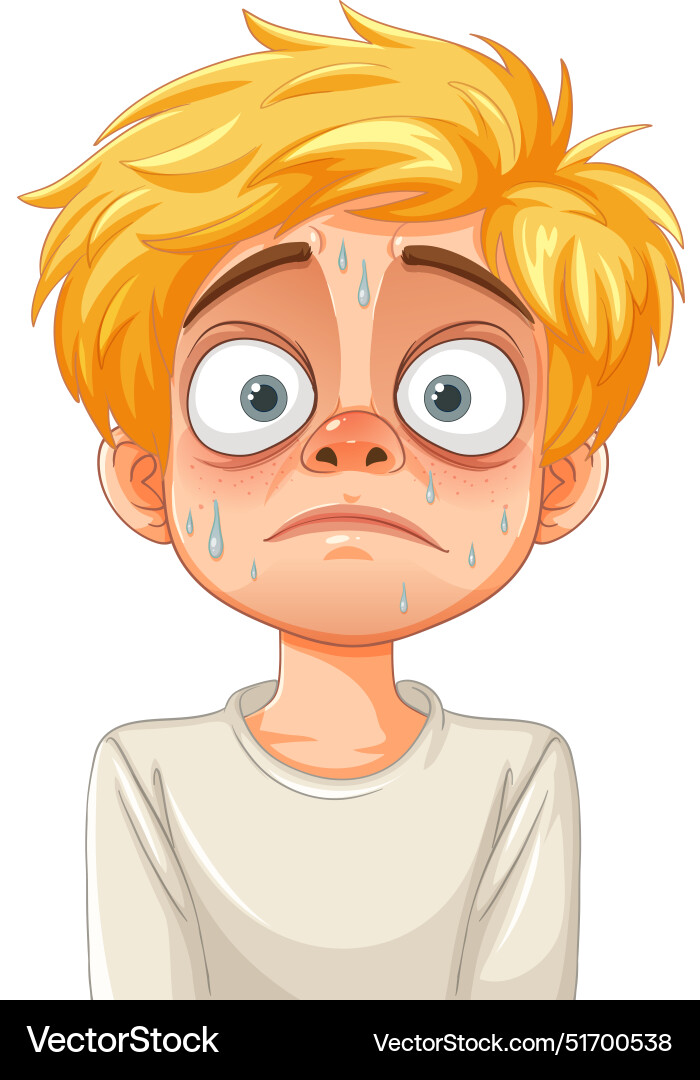 A boy with sweat and nervous expression Royalty Free Vector