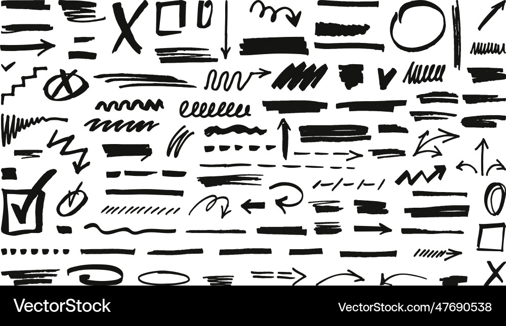 Black marker stains grunge set handwriting Vector Image
