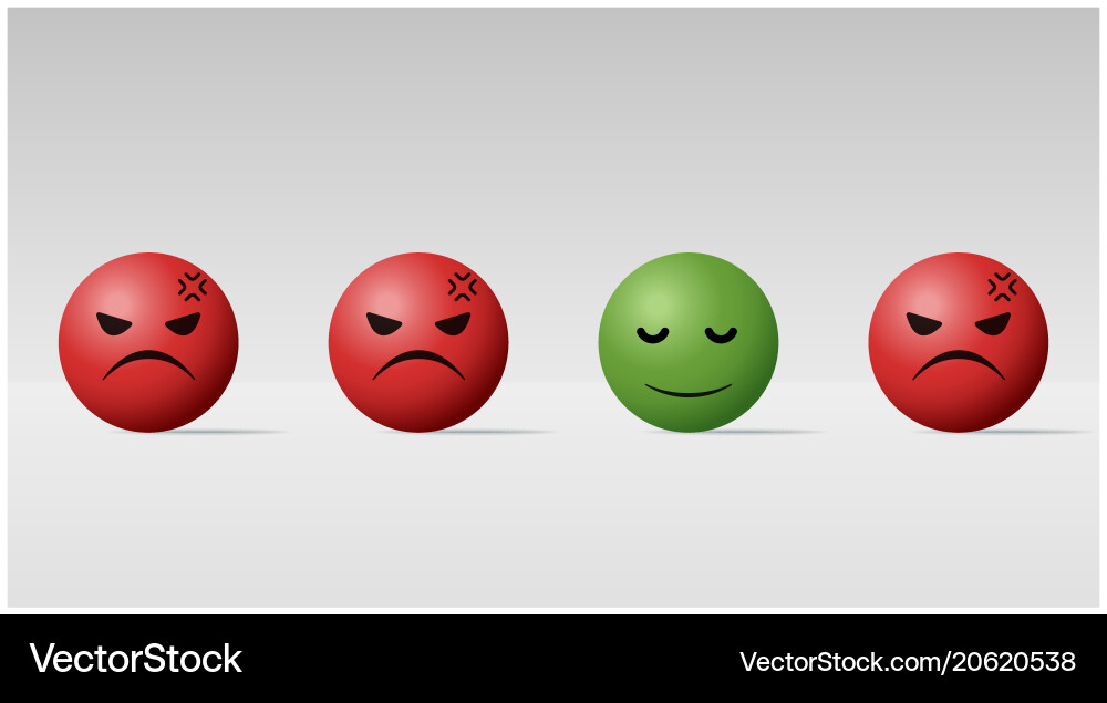 Calm face ball among angry balls background Vector Image