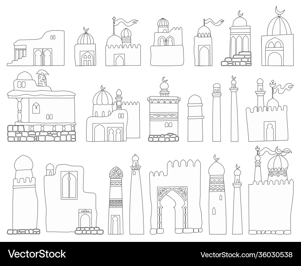 East cartoon buildings set Royalty Free Vector Image