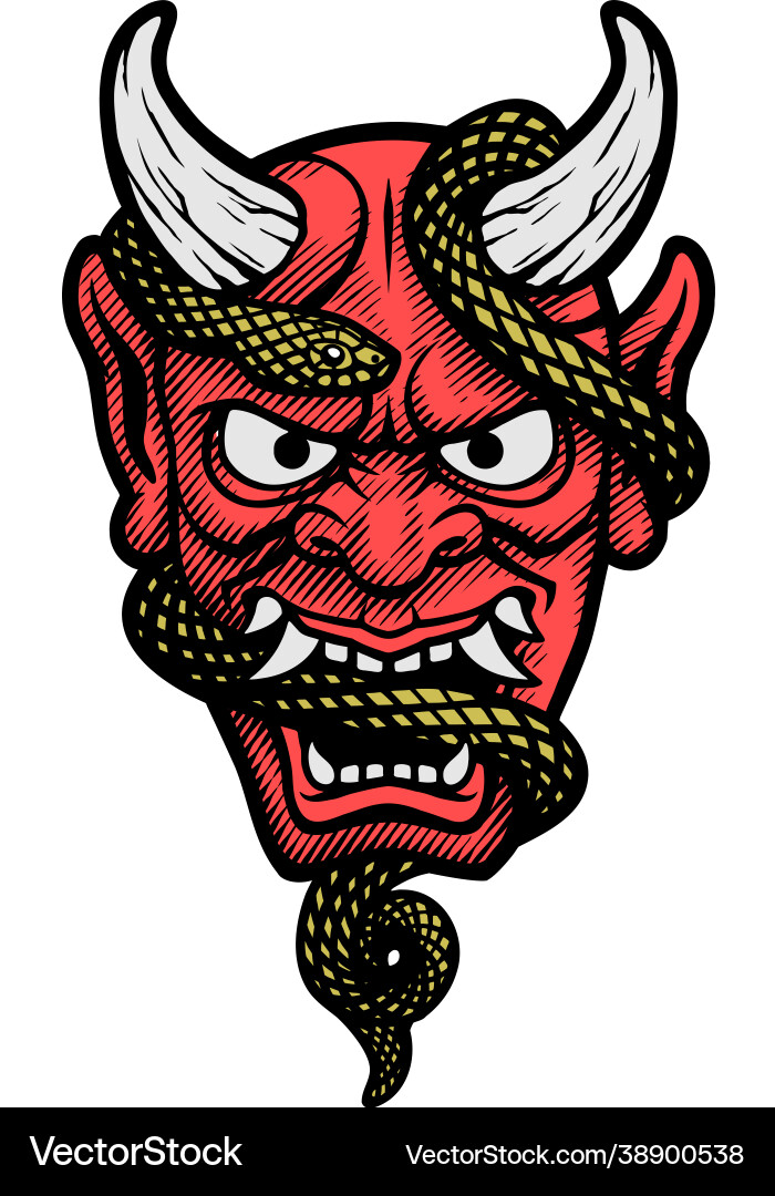 Japanese Oni Demon Mask with Snake – Royalty-Free Vector | VectorStock