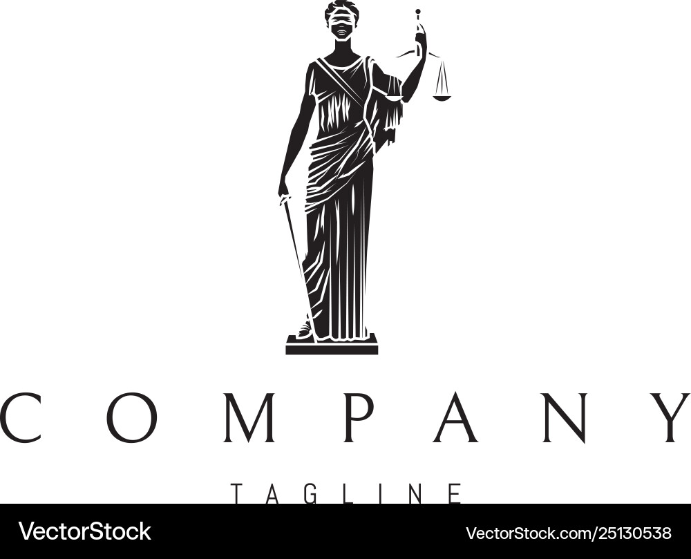 Lady justice statue black logo 3 design Royalty Free Vector