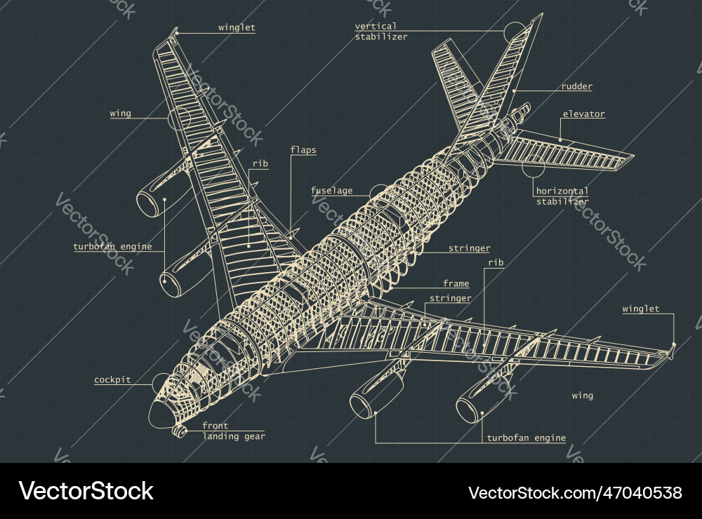 Large passenger plane isometric drawings Vector Image