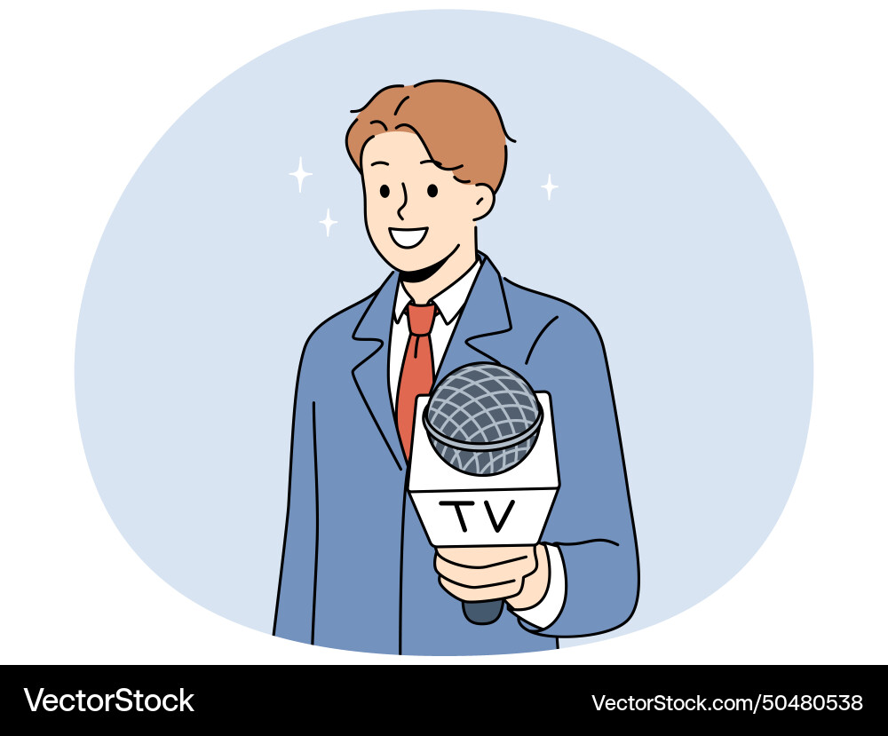 Male reporter stretch microphone to camera Vector Image