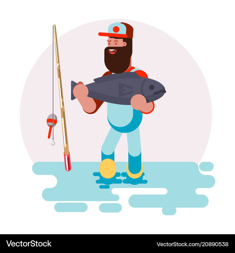 Man standing in water with big fish Royalty Free Vector