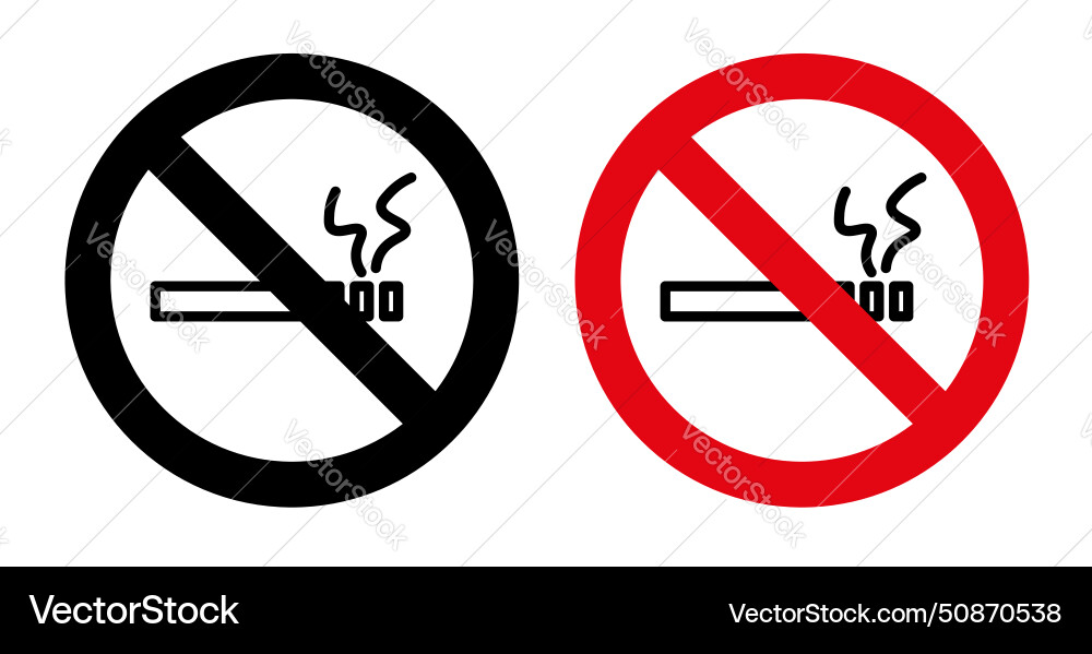 No smoking cigarette sign icon set ban Royalty Free Vector