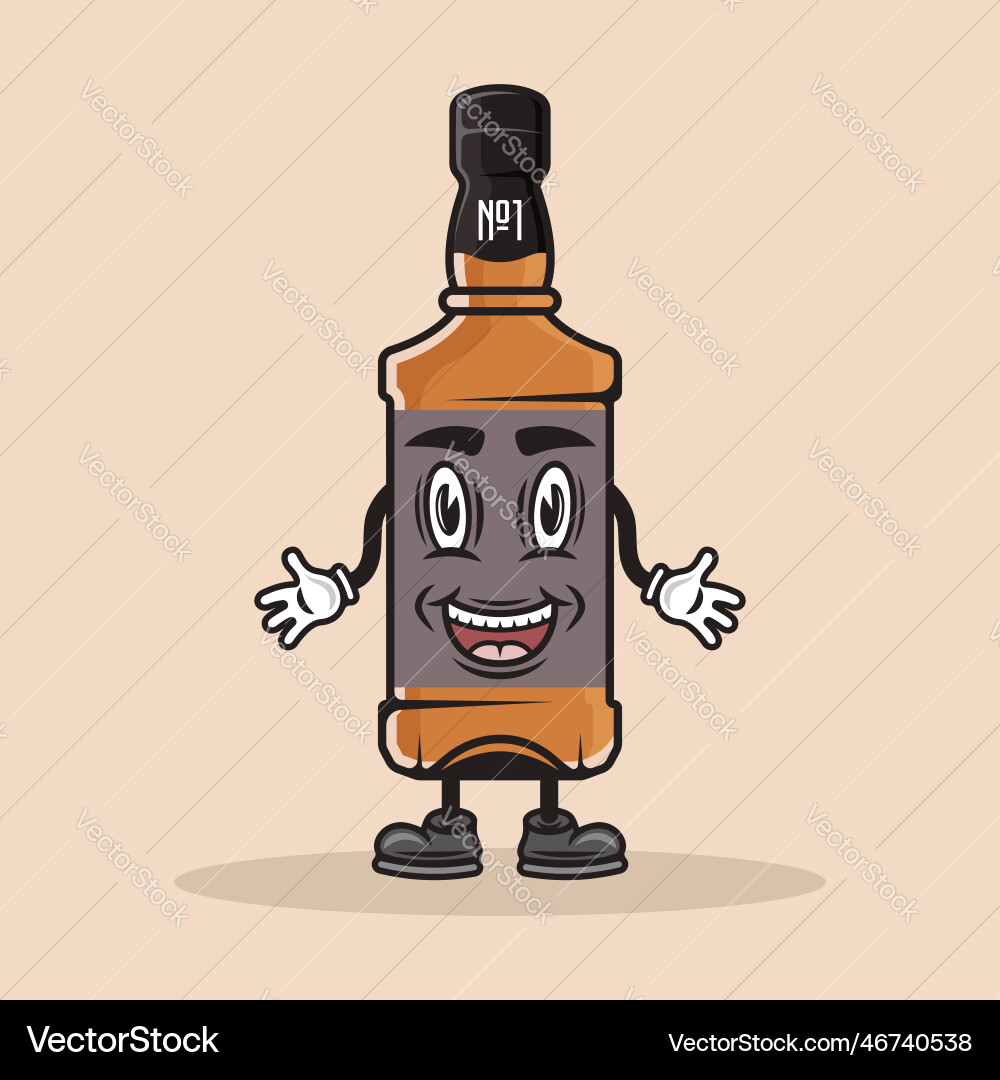Whiskey bottle smiling cartoon character Vector Image