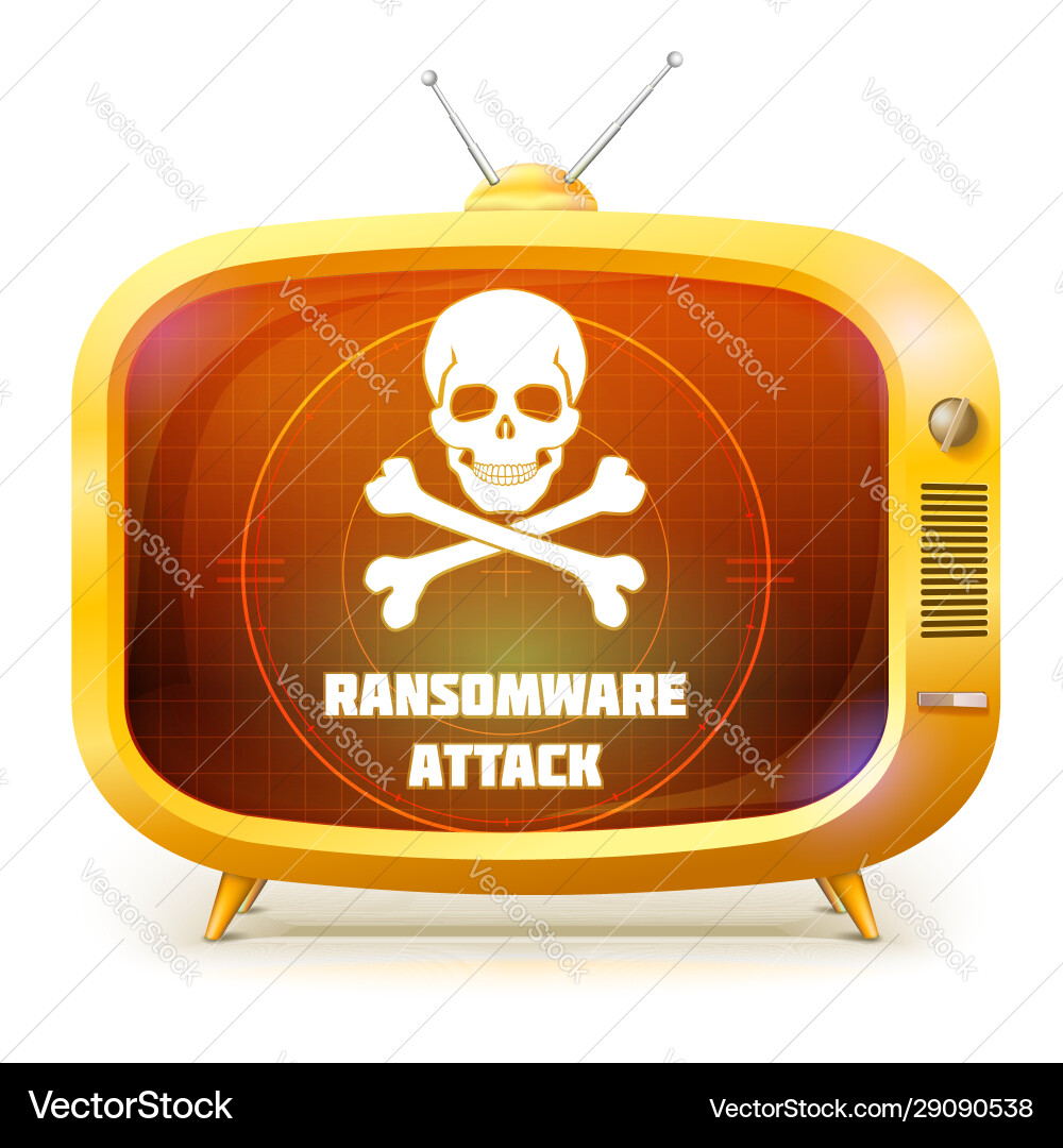 Yellow retro tv with alert about ransomware attack