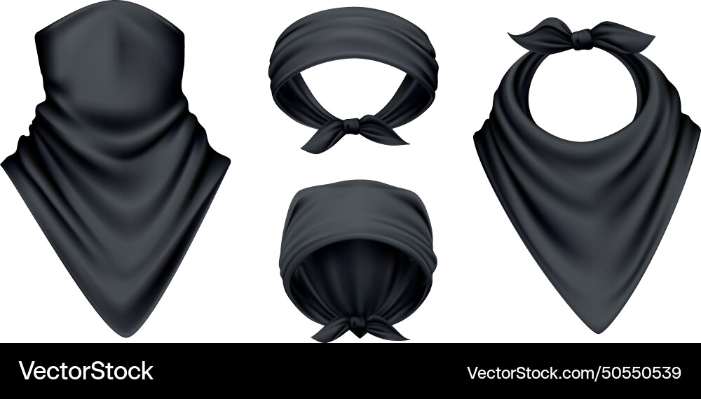 Black bandana realistic set Royalty Free Vector Image