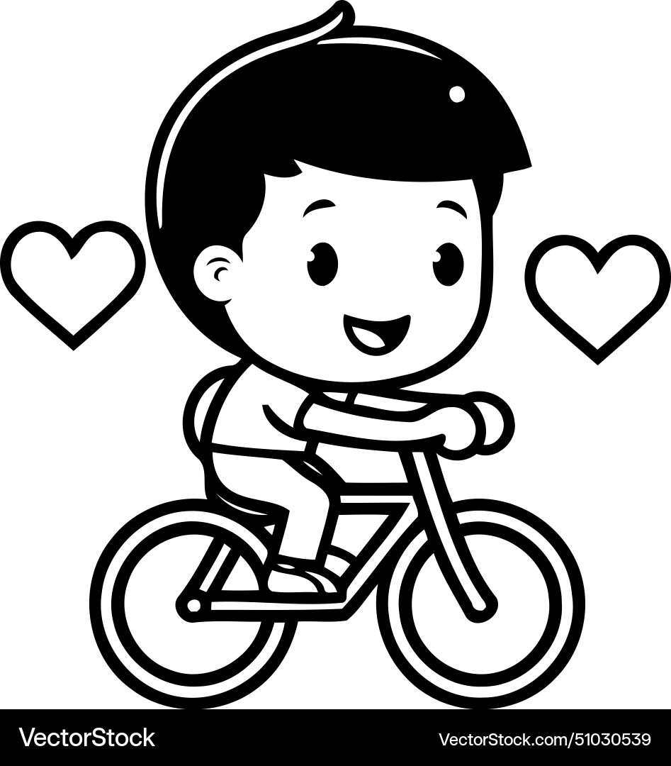 Cute boy riding a bicycle with hearts around him Vector Image
