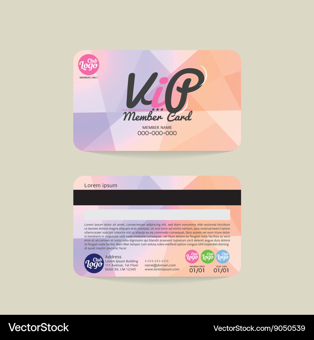 Front and back vip member card template Royalty Free Vector
