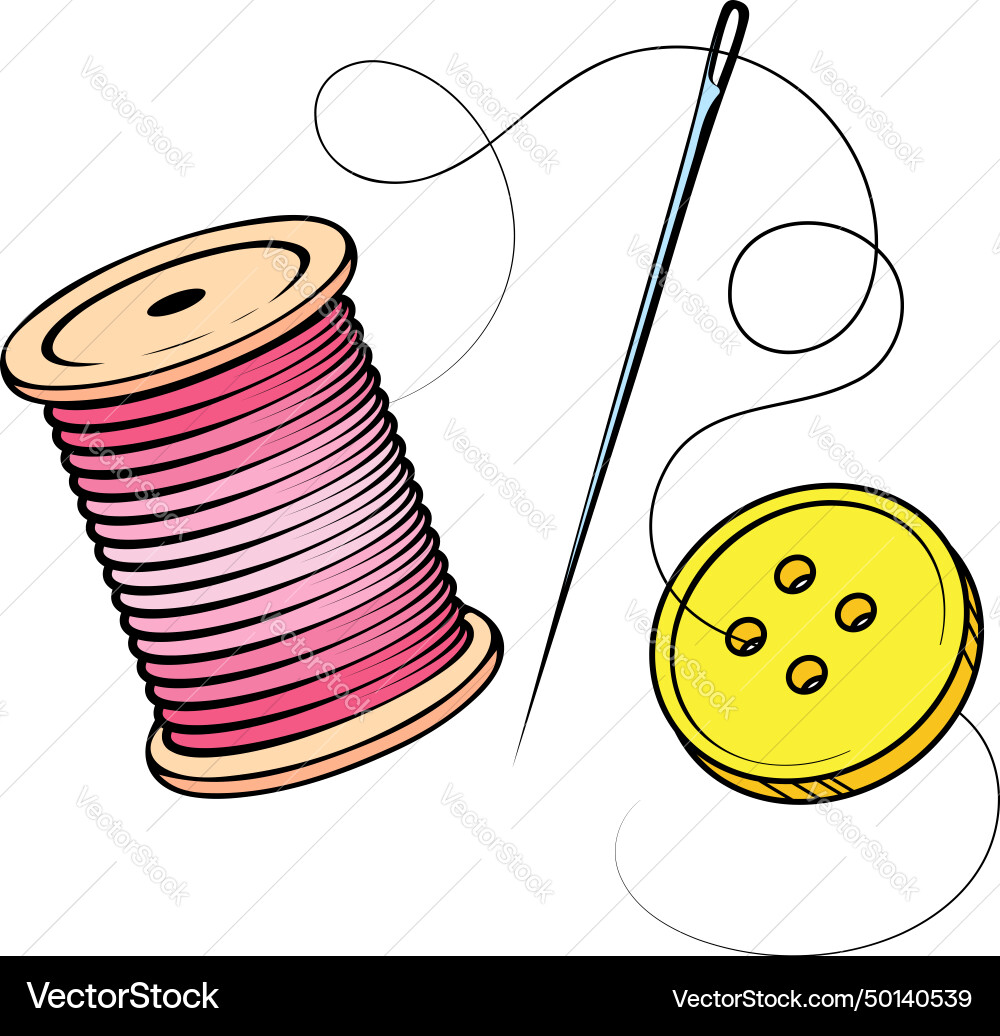 Needle and thread spool sewing cutting Royalty Free Vector