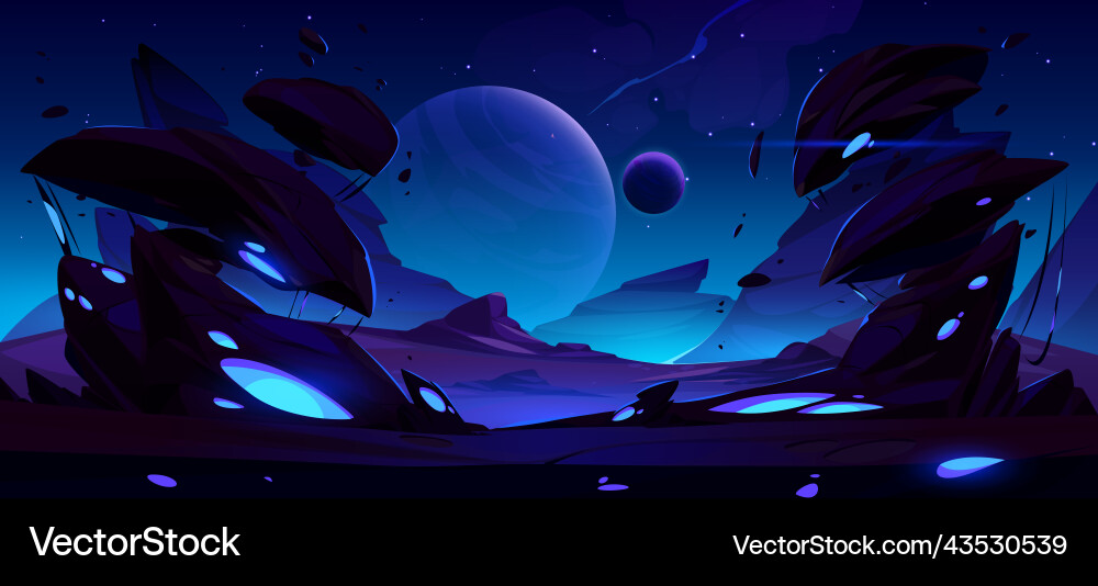 Space background with alien planet at night Vector Image