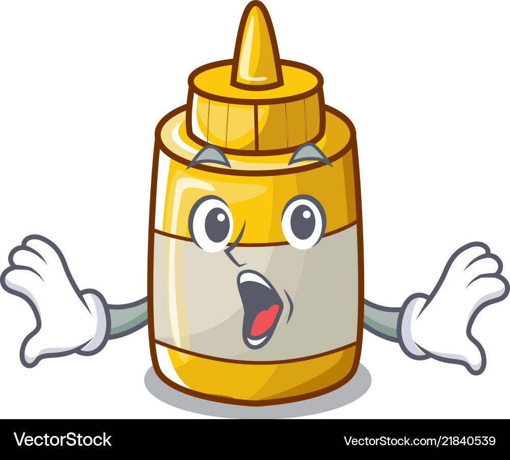 Surprised yellow mustard in plastic bottle cartoon