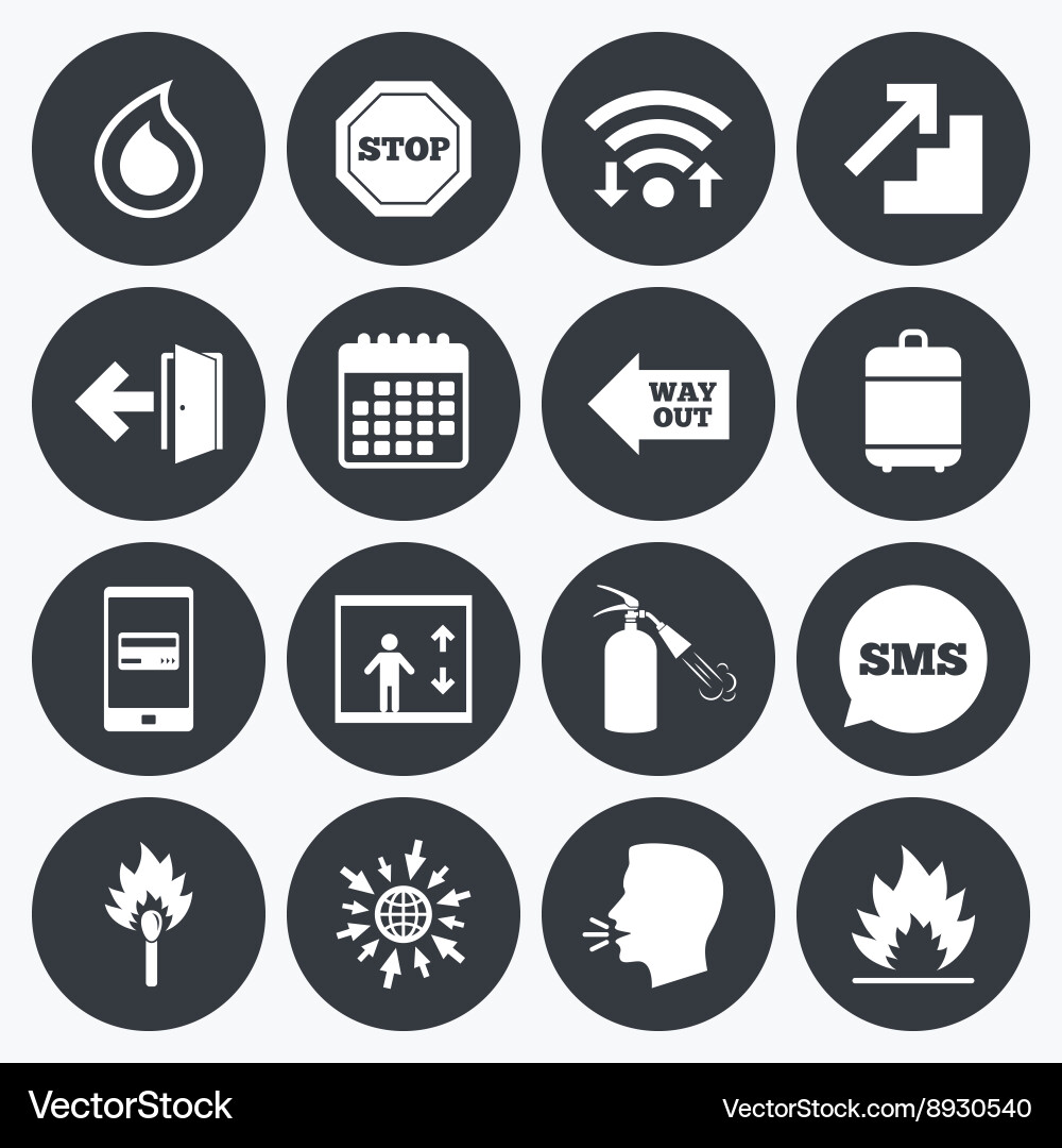 Fire safety emergency icons extinguisher sign Vector Image