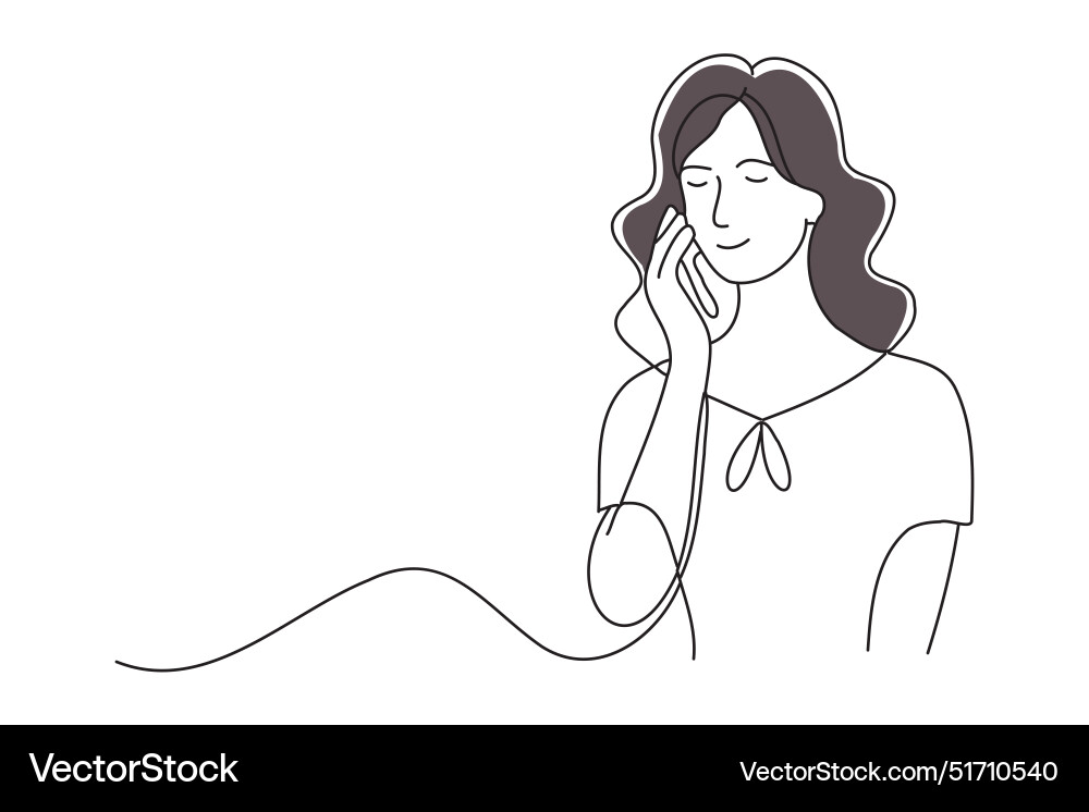 Girl making phone calls doodle continuous line art