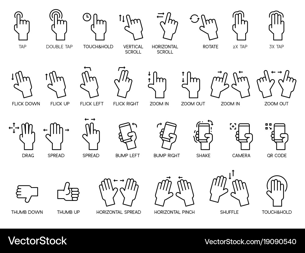 Hand gestures and touch screen icon set Royalty Free Vector