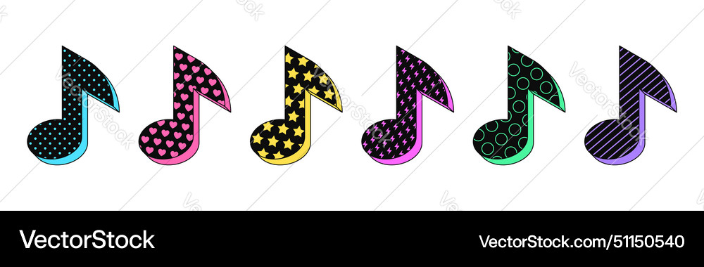 Isolated retro black music note icon set stickers Vector Image