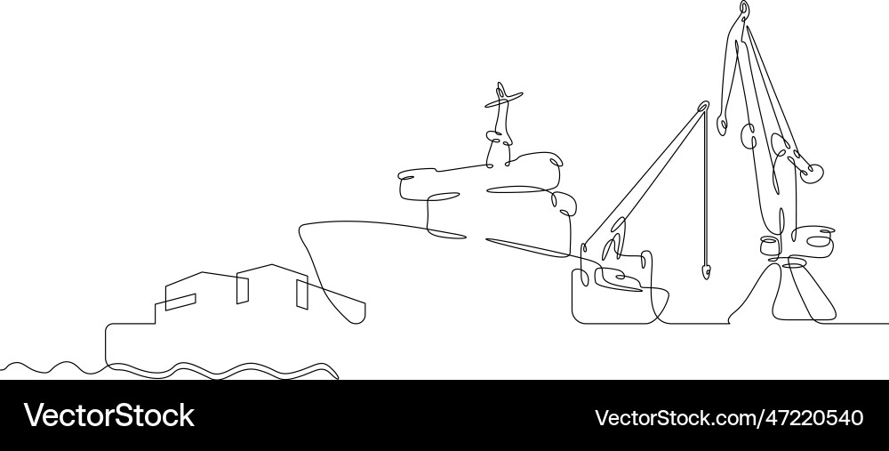 One continuous line cargo seaport pier Royalty Free Vector