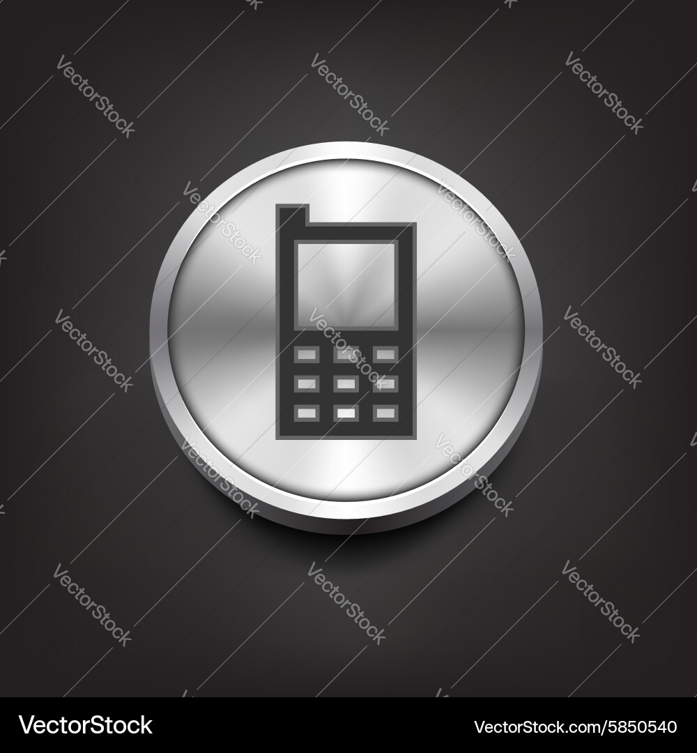 Phone icon on silver button Royalty Free Vector Image