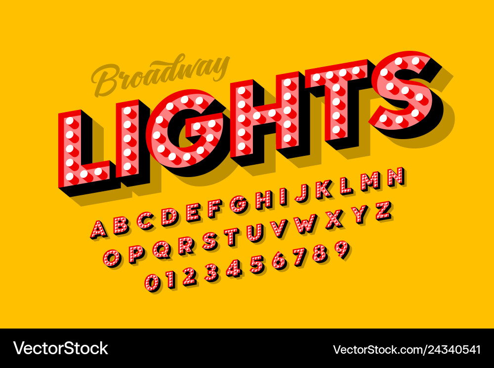 Broadway lights retro style light bulb font Vector Image