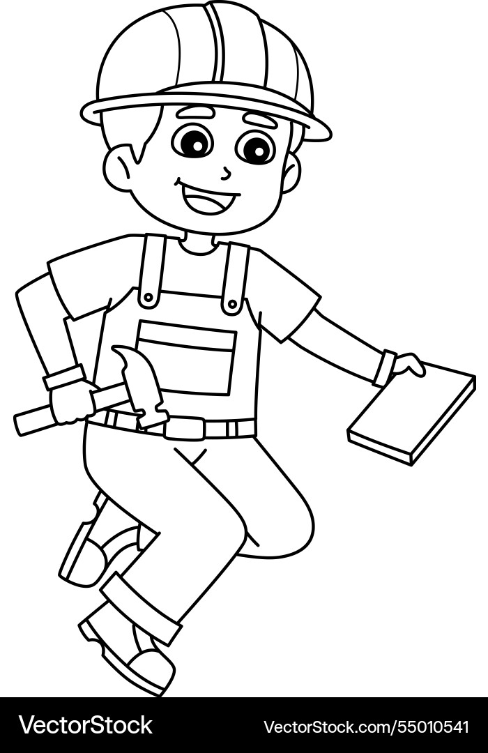 Construction roof worker isolated coloring page Vector Image