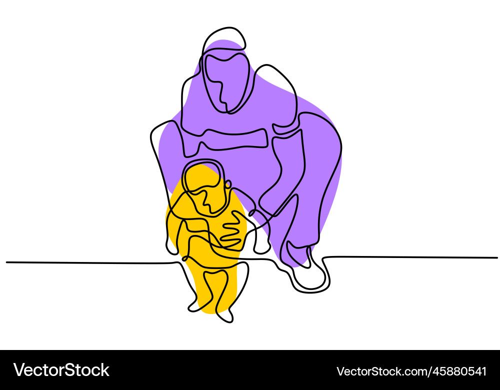 Continuous single drawn one line father holding Vector Image