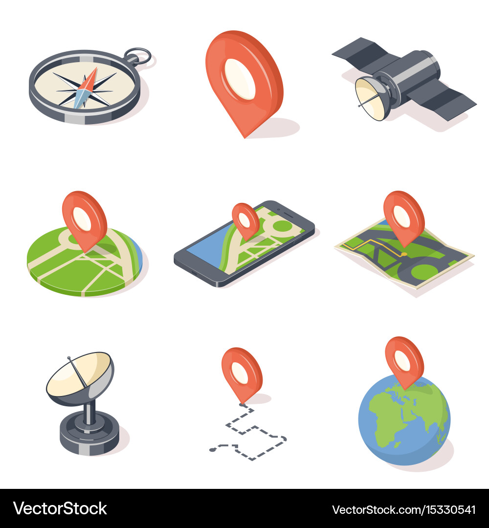 Gps navigation icons set Royalty Free Vector Image