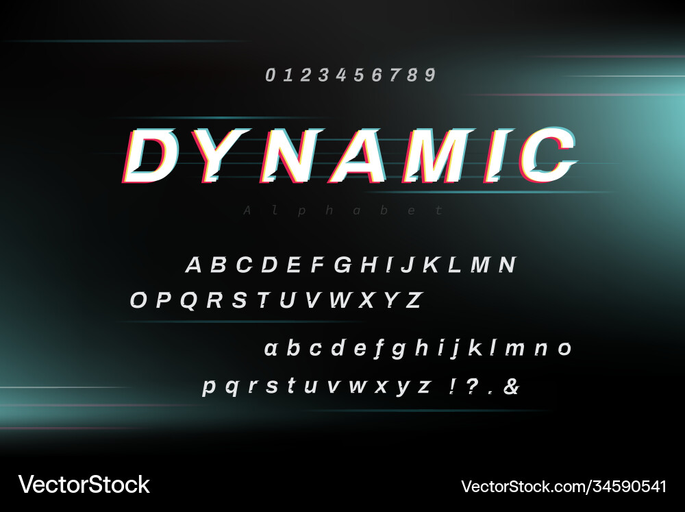 High speed dynamic alphabet font set Royalty Free Vector