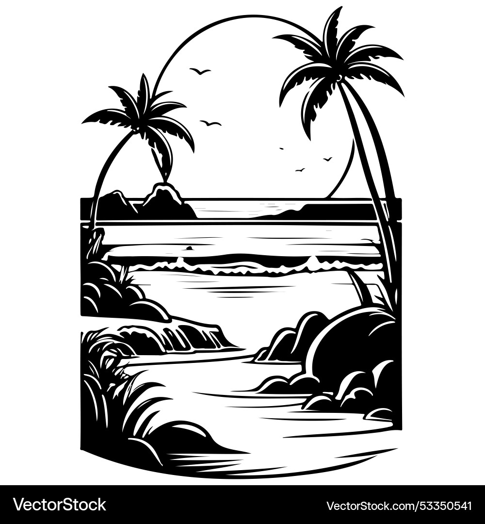 Ink beach drawing vintage line image Royalty Free Vector
