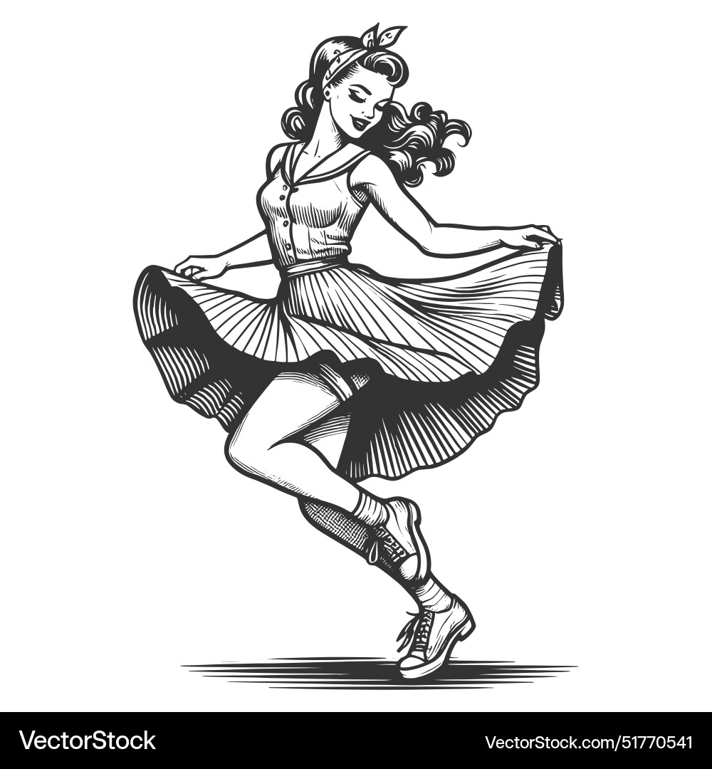 Pin-up dancing woman engraving Royalty Free Vector Image