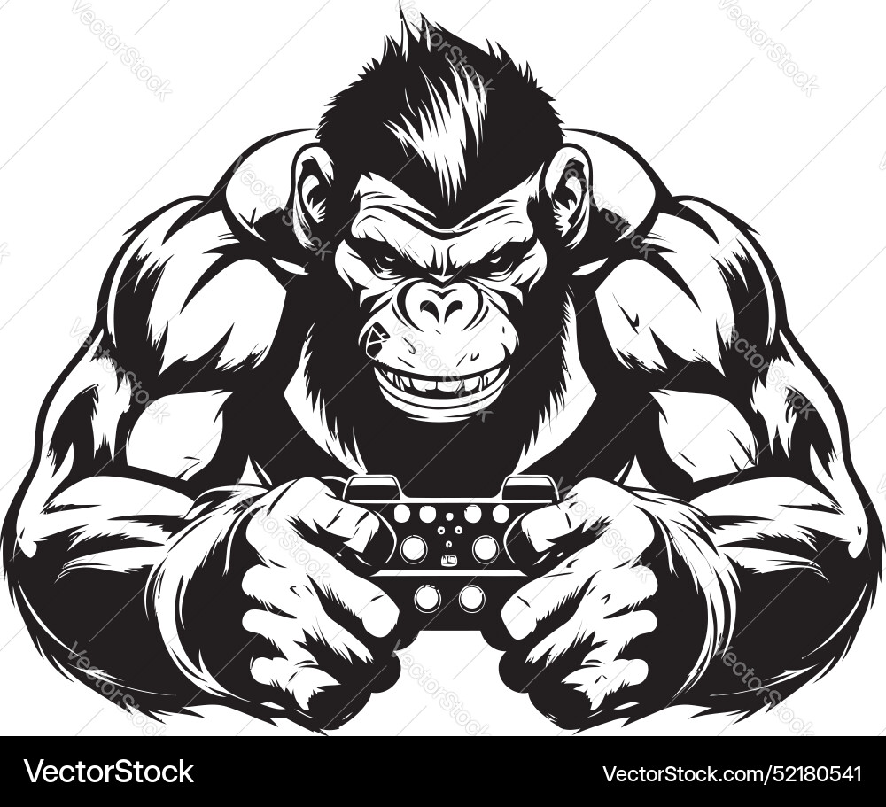 Primate powerplay muscular ape icon gamepad Vector Image