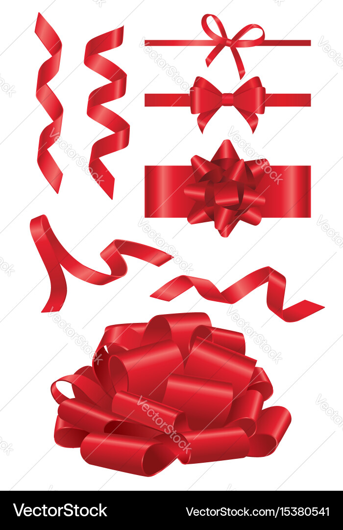 Red ribbon - realistic set of objects Royalty Free Vector