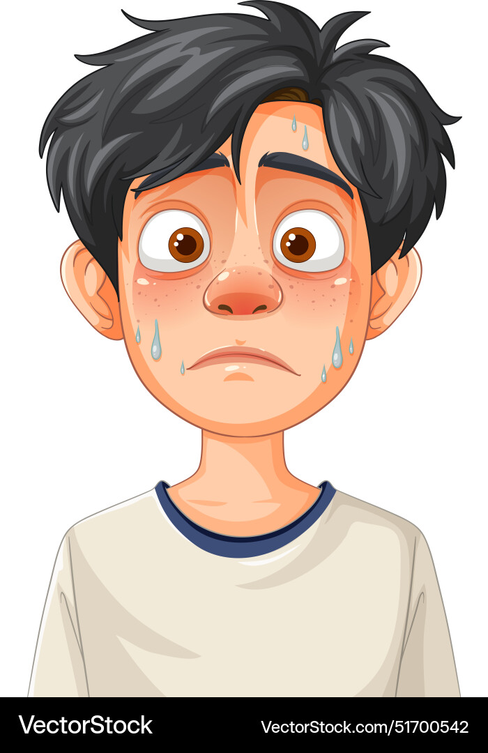 A boy looking anxious and sweating Royalty Free Vector Image