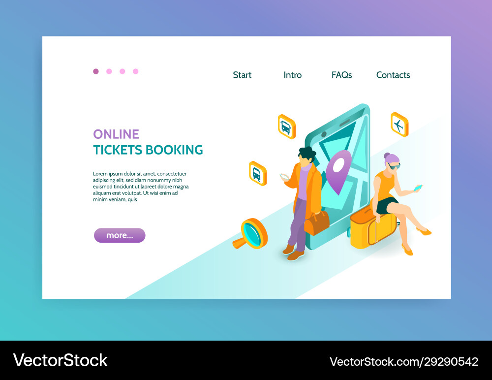 Booking isometric landing page Royalty Free Vector Image