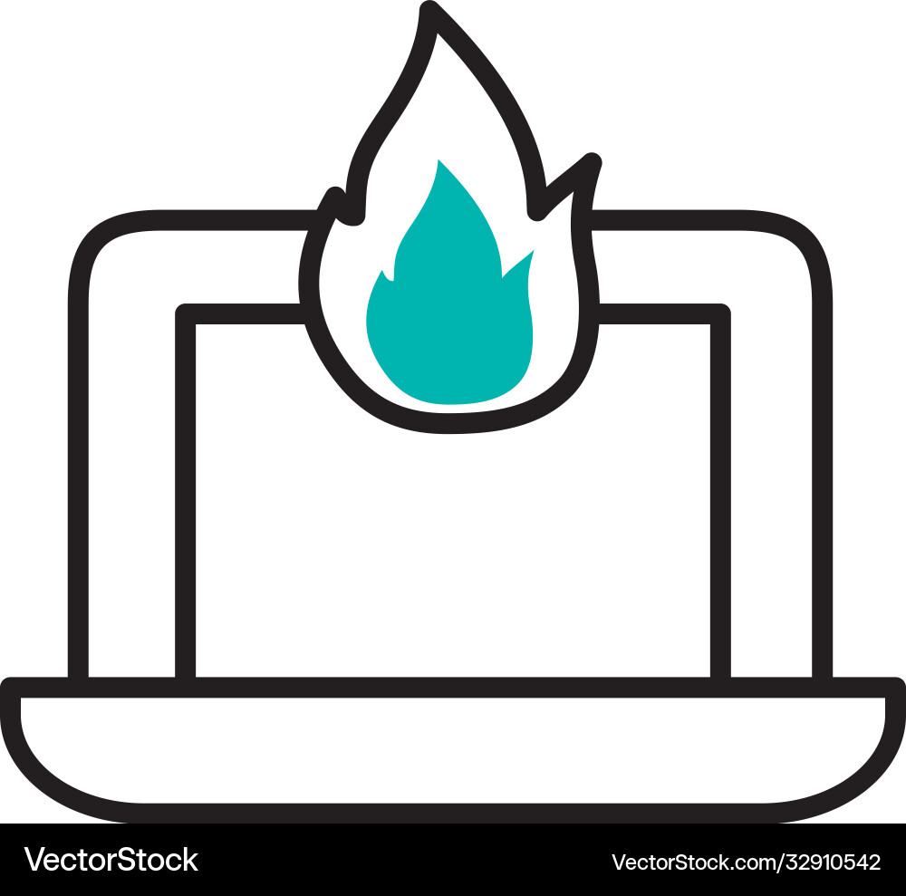 Cyber security concept laptop computer with fire Vector Image
