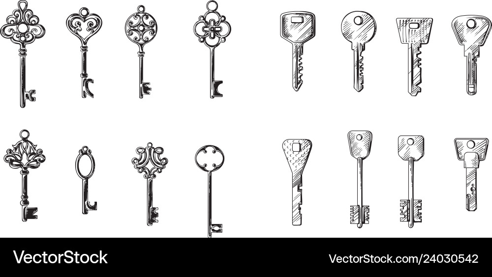 Hand-Drawn Key Collection Royalty Free Vector Image