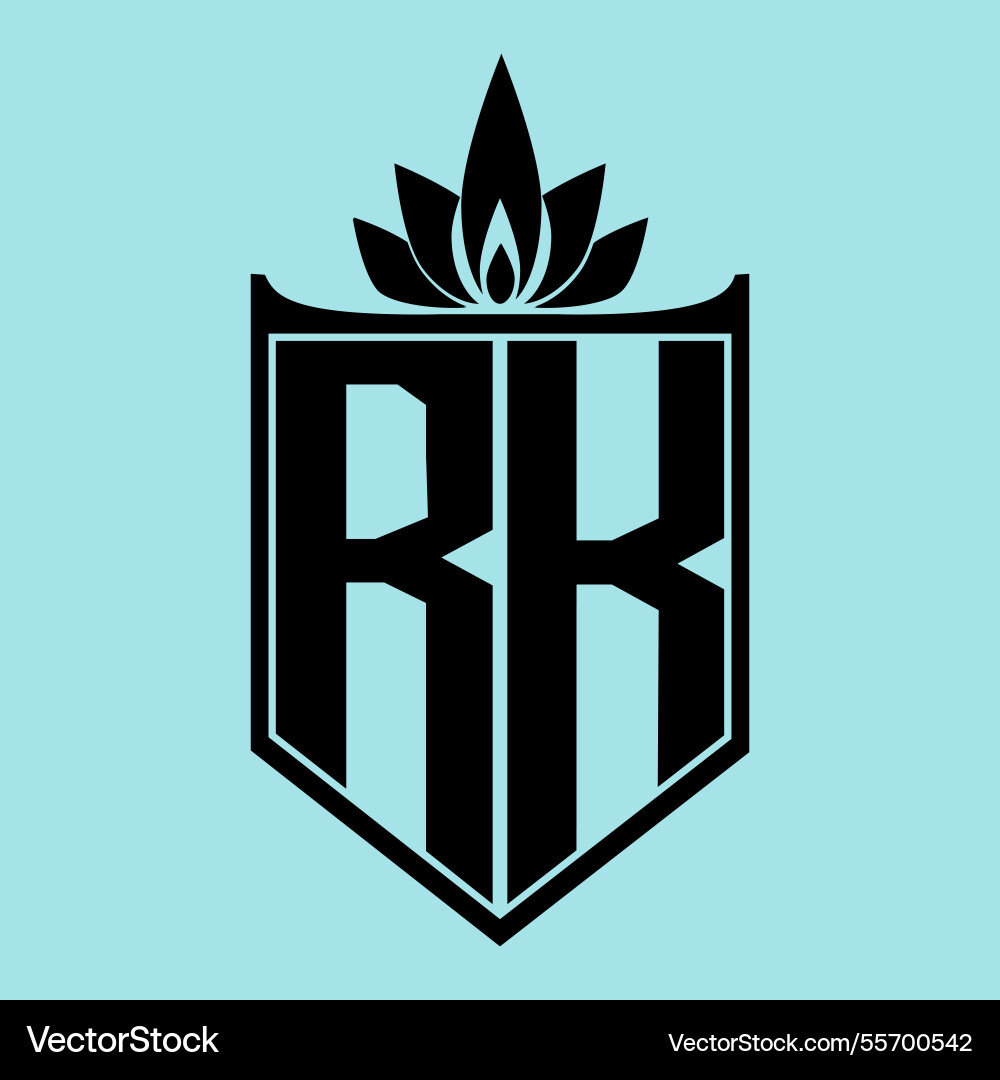 Rk logo with elegant crown symbol and shield Vector Image