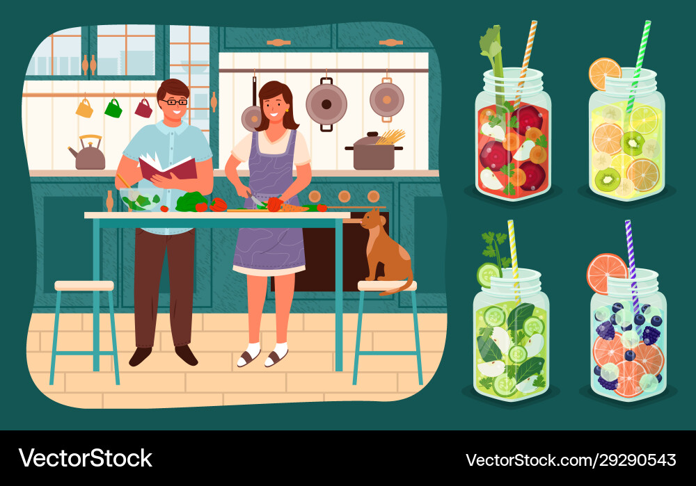 Couple cooking in kitchen cocktail sticker Vector Image